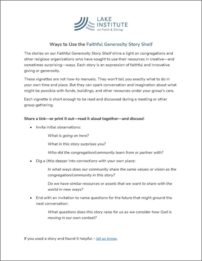 Faithful Generosity Story Shelf Discussion Guides - Lake Institute on ...